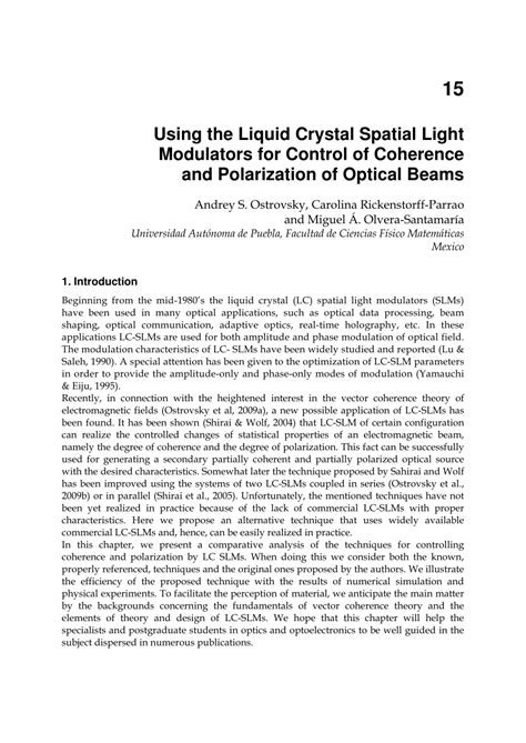 Pdf Using The Liquid Crystal Spatial Light Modulators For Control Of