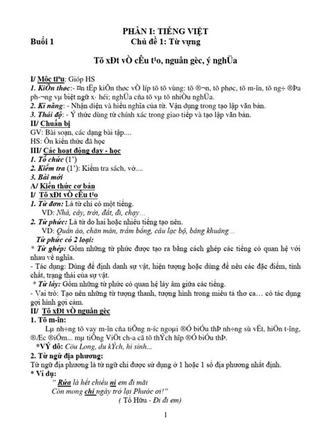 Phần I Tiếng Việt Buổi 1 Chủ Đề 1 Từ Vựng Tõ Xðt Vò Cêu T¹o Nguån Gèc Ý Nghüa Pdf