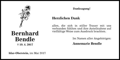 Traueranzeigen Von Bernhard Bendle Rz Trauerde