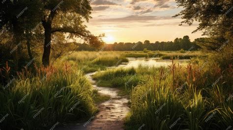 Premium Ai Image A Photo Of A Fen With A Meandering Path Dense