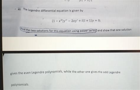 Solved 4 The Legendre Differential Equation Is Given By