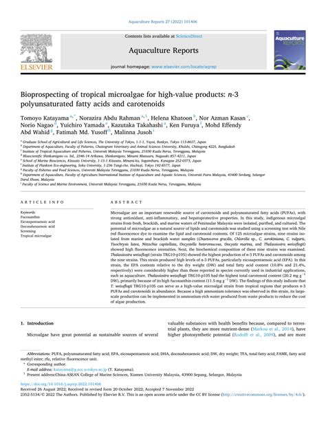 Pdf Bioprospecting Of Tropical Microalgae For High Value Products N 3 Polyunsaturated Fatty