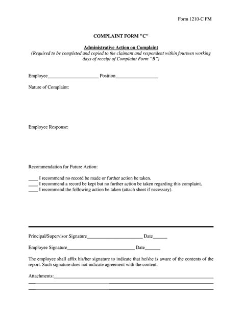 Fillable Online Form 1210 C Fm Complaint Form C Administrative Action