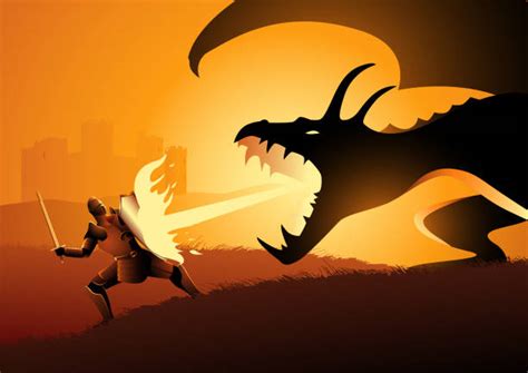 Knights Fighting Dragons Art