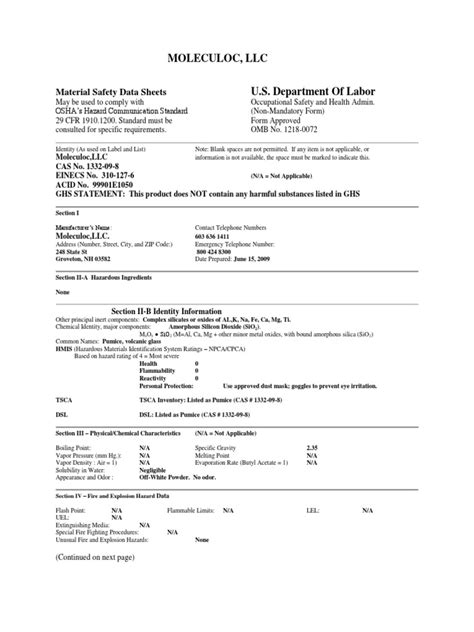 Moleculoc Msds Sheet Pdf Silicon Dioxide Dust