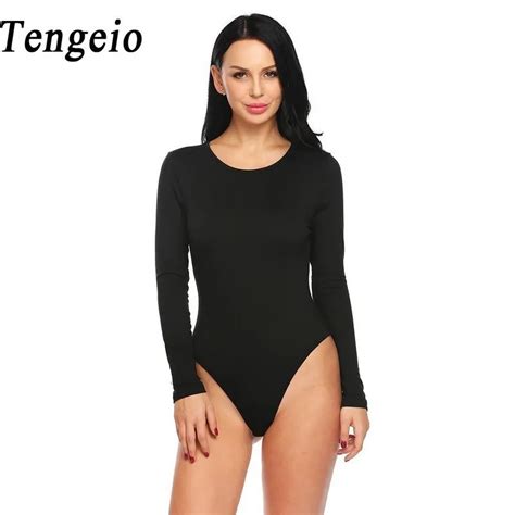 Tengeio Long Sleeve Black White Bodysuit Womens Romper Fashion Open Crotch Bodysuits Skinny