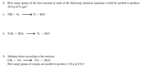 Solved How Many Grams Of The First Reactant In Each Of Chegg Com