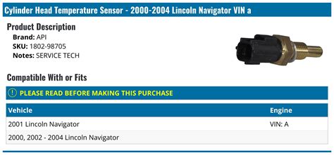 2000 2004 Lincoln Navigator Cylinder Head Temperature Sensor Api 5657 07378558