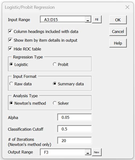 Logistic Regression Dialog Details Real Statistics Using Excel