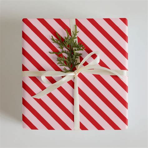 Wrapping Paper Classic Christmas Red And Pink Striped T Etsy