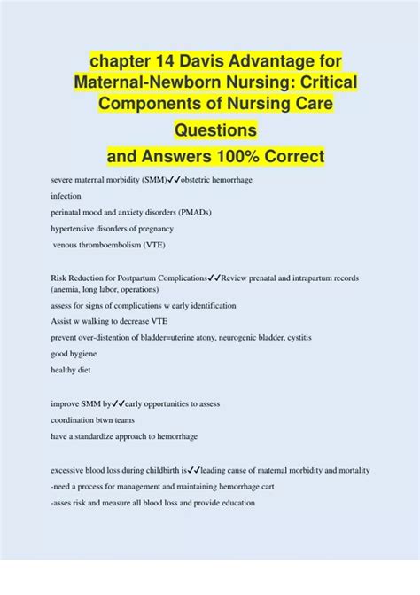 Chapter 14 Davis Advantage For Maternal Newborn Nursing Critical