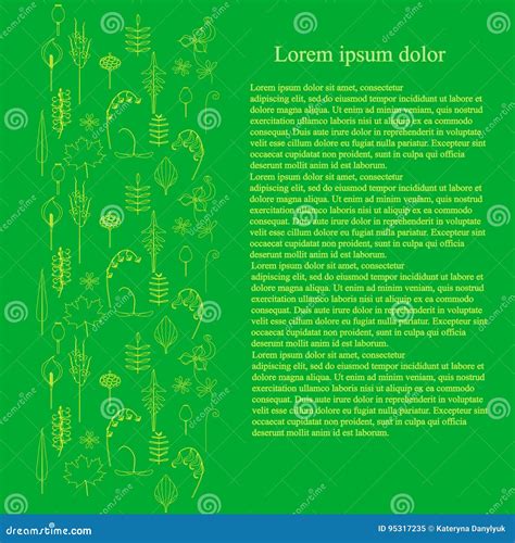 Green Background With Outline Yellow Plant Element Lorem Ipsum Stock