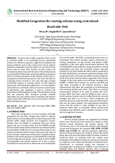 Pdf Modified Congestion Re Routing Scheme Using Centralized Road Side