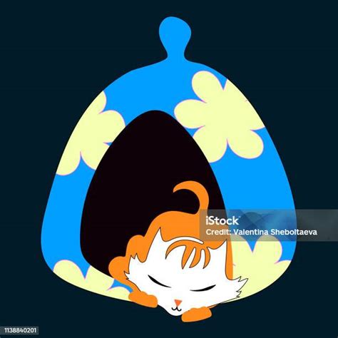 벡터 윤곽 그림 천 집에서 빨간 새끼 고양이에 만화 작은 침대 아기 옷에 인쇄 합니다 0명에 대한 스톡 벡터 아트 및 기타