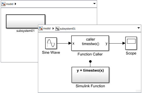 Scoped Simulink Function Blocks In Subsystems Matlab Simulink