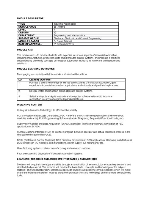 55 704553 Industrial Automation Descriptor Module Descriptor Title