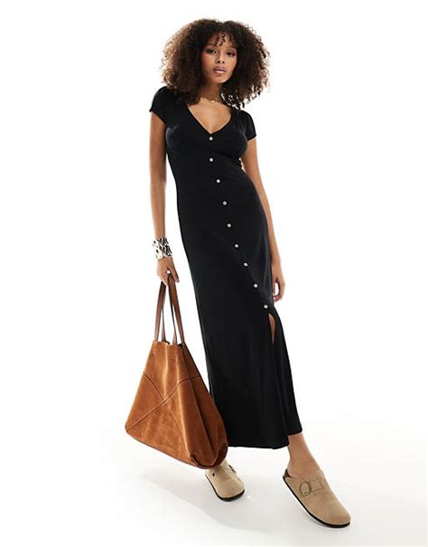 Asos Design Nette Midi Jurk Met Kapmouwtjes En Knopen Aan De Voorkant