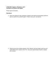 Organic Chemistry Lab Synthesis Of Aspirin Green Chemistry Course Hero