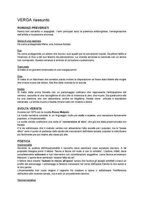 Riassunto Della Poetica E Delle Opere Di Verga Appunti Di Italiano
