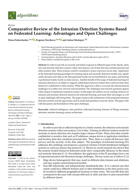 PDF Comparative Review Of The Intrusion Detection Systems Based On Federated Learning