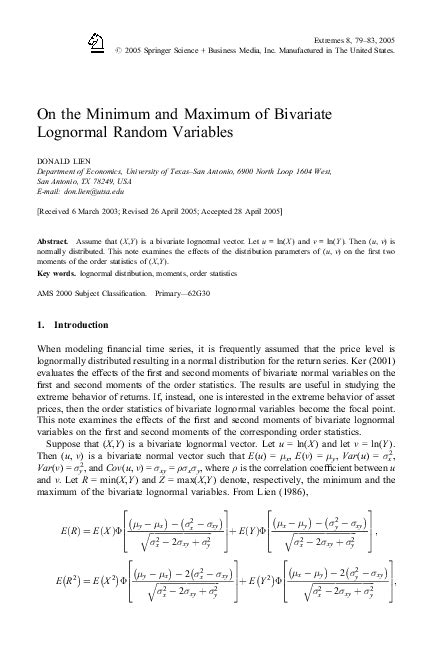 Pdf On The Minimum And Maximum Of Bivariate Lognormal Random Variables
