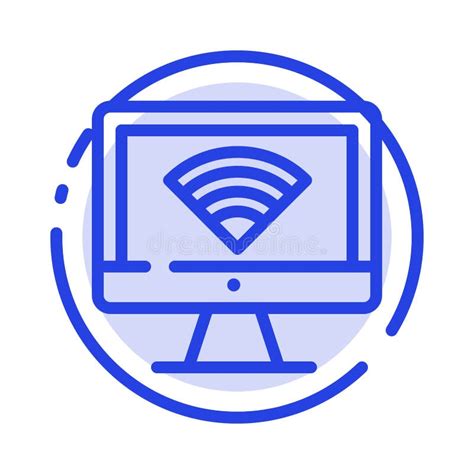 Computer Monitor Wifi Signal Blue Dotted Line Line Icon Stock Vector Illustration Of View