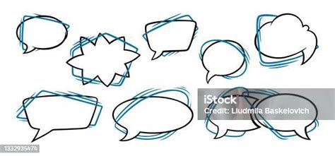 타원형 직사각형 및 별 모양의 음성 거품 흰색 배경으로 격리된 음성 상자를 간략하게 설명합니다 벡터 일러스트레이션 Brand Name Online Messaging