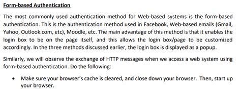 Solved Form Based Authentication The Most Commonly Used