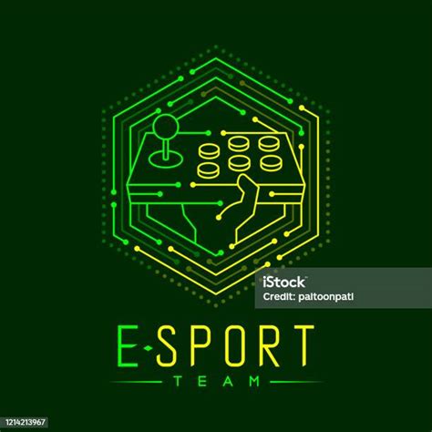 육각 형 프레임의 Esport 아이콘 개요 스트로크 아케이드 싸우는 게이밍 기어 스틱 핸드 디자인 일러스트레이션으로 Esport