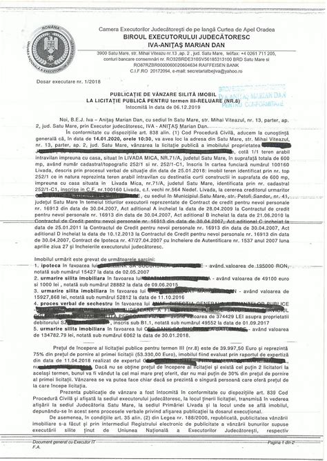 Publicatie De Vanzare Silita Imobil Executor Judecatoresc Satu Mare