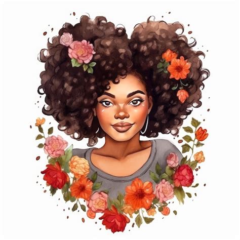 Visage Dune Fille Noire Aux Cheveux Bouclés Self Love Clipart Avec Des