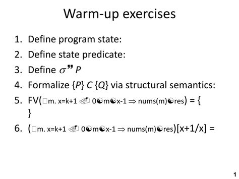 warm up exercises define program state define state predicate ppt