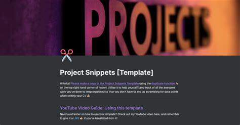 Project Snippets Notion Template