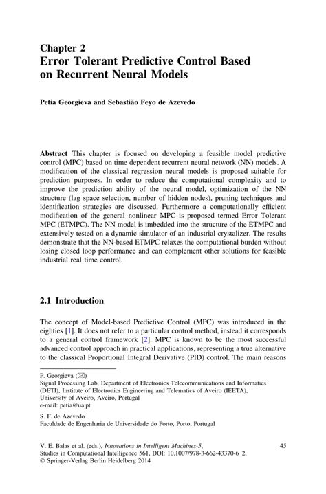 Pdf Error Tolerant Predictive Control Based On Recurrent Neural Models