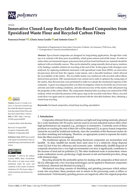 Pdf Innovative Closed Loop Recyclable Bio Based Composites From