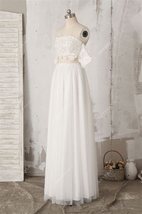 Two Piece Lace Tulle A Line Beach Wedding Dress Brydealo