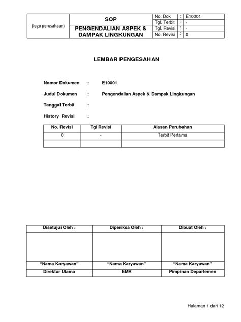 Sop Identifikasi Aspek And Dampak Lingkungan Pdf