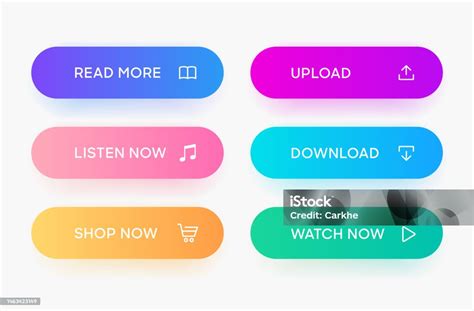 3d Click Here Web Buttons Set Of Action Button Hand Cursor And Arrow Pointing Click Link Buttons
