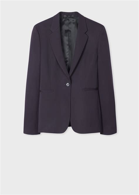Womens Dark Purple One Button Wool Blazer