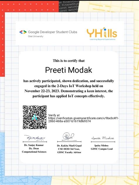 Preeti Modak On Linkedin Iot Workshopcertificate Continuingeducation