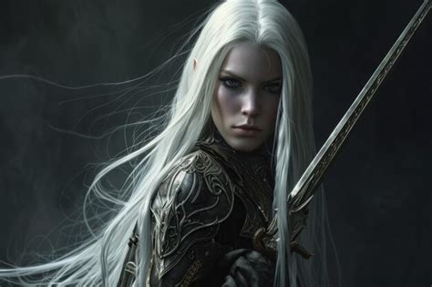 Imagem Renderizada De Uma Feroz Guerreira Elfa Negra Com Cabelos Longos