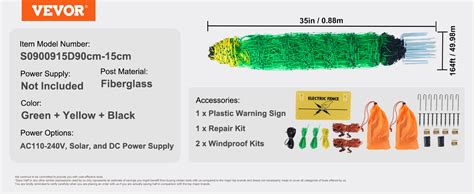 Vevor Electric Fence Netting 088 X 4998 M Pe Net Fencing With Posts