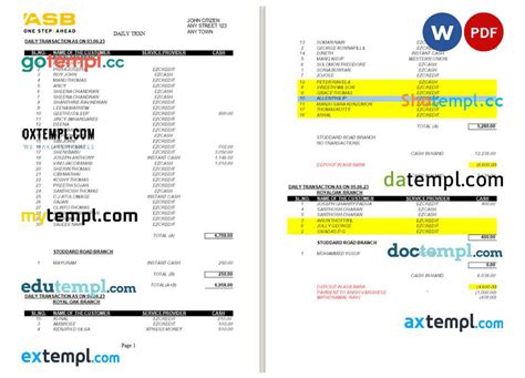 Doctempl New Zealand ASB Bank Statement Word And PDF Template 2 Pages Page 1