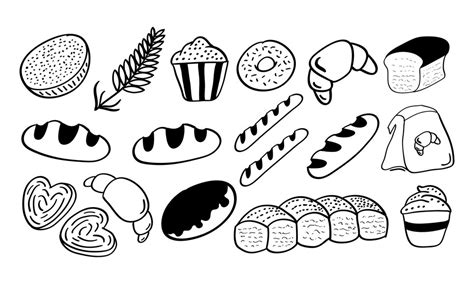 손으로 그린 빵 아이콘 세트 프리미엄 벡터