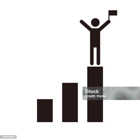 Pictogram Icon Of A Person Giving A Cheer At The Top Of A Bar Graph Stock Illustration