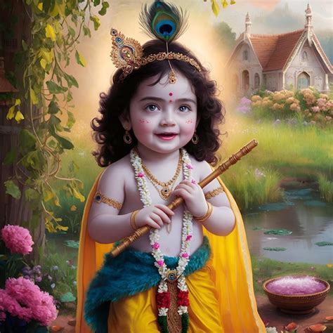 Premium Photo Divine Innocence A Young Krishna With Flute In Hand