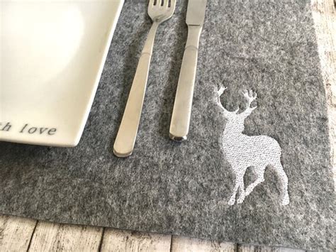 5 X Tischset Filz Platzset Weiss Hirsch Etsy