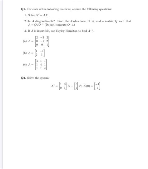 Solved Q For Each Of The Following Matrices Answer The Chegg