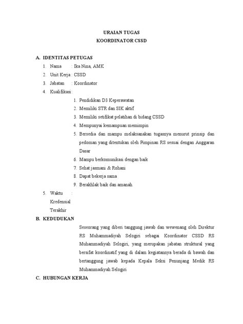 uraian tugas cssd pdf