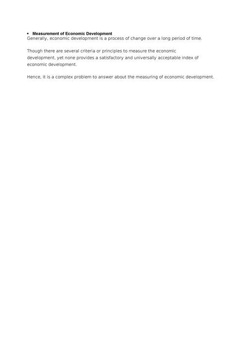 Measurement Of Economic Development Measurement Of Economic
